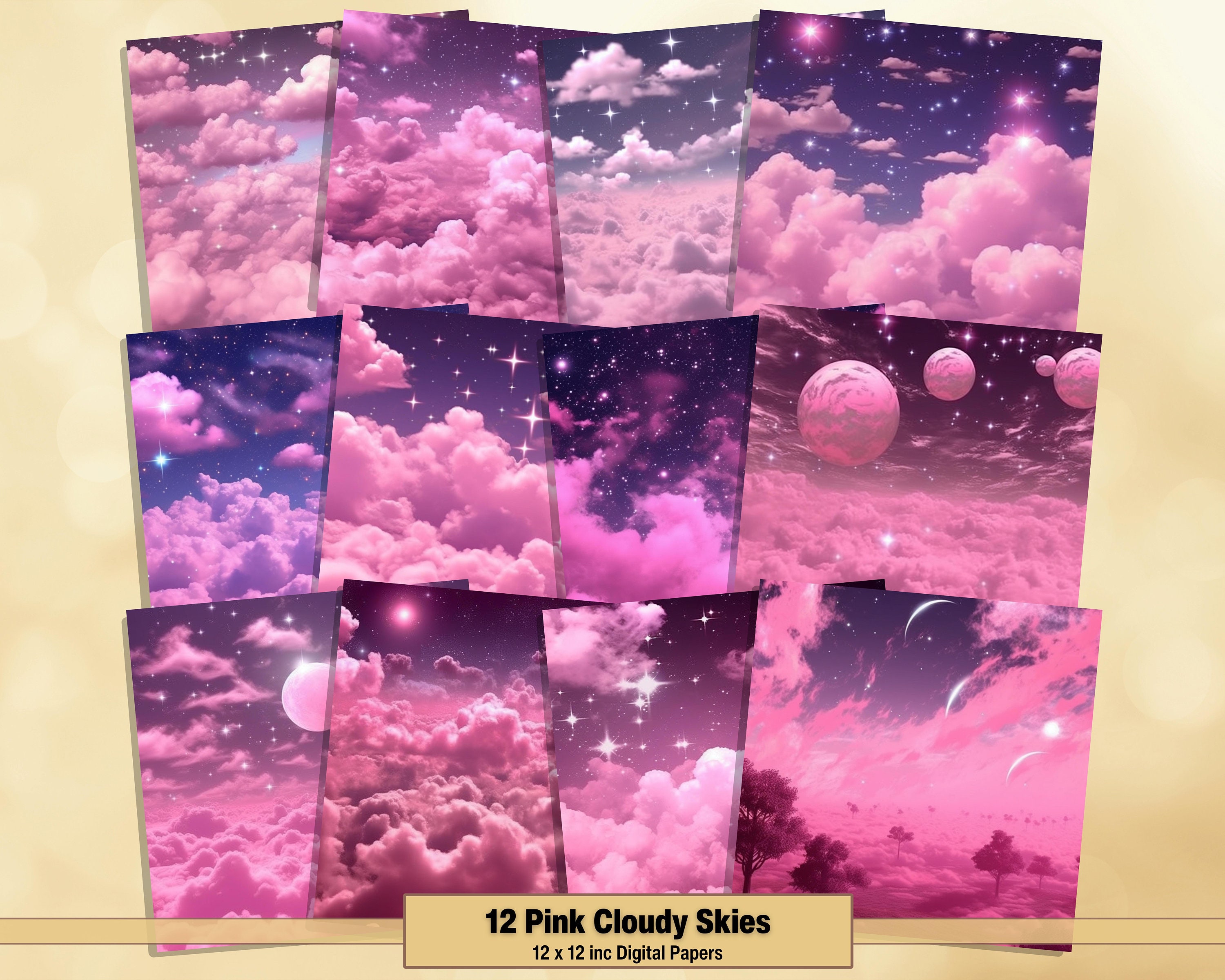 Printable Pink Cloudy Skies Digital Papers, Pink Galaxy Pages, Sky ...