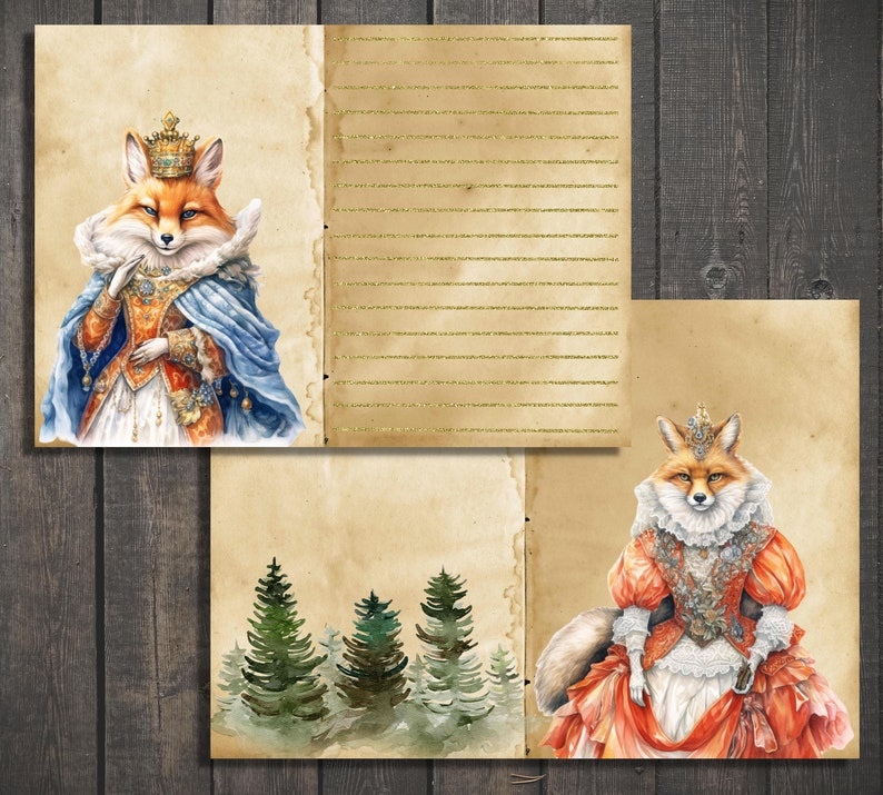 Printable Fox Fancy Paper, Dressed Foxes Ephemera, Victorian Fox Page ...