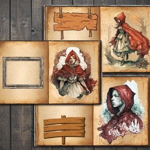 Printable Red Riding Hood Digital Paper, Fairytale Ephemera, Fairy Tail ...