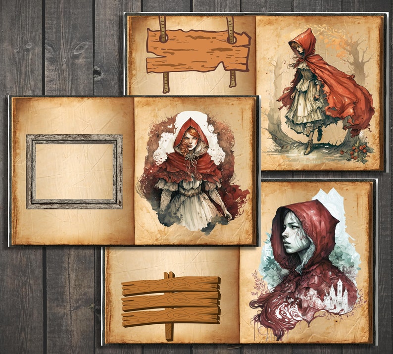 Printable Red Riding Hood Digital Paper Fairytale Ephemera - Etsy