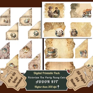 Printable Victorian Tea Party Digital Papers Mega Bundle, Fussy Cuts ...