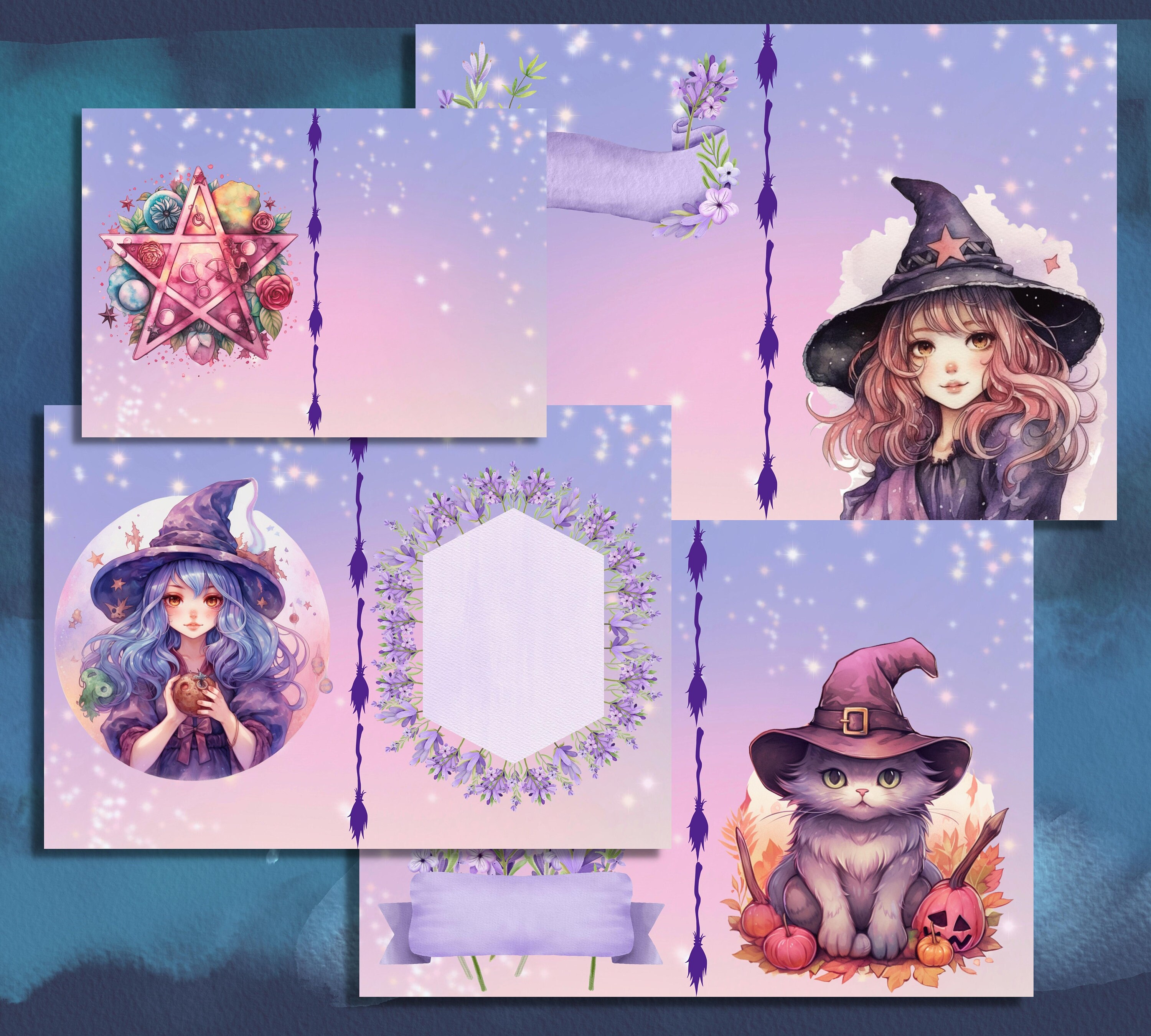 Printable Kawaii Witch Digital Paper Cute Witches Ephemera - Etsy
