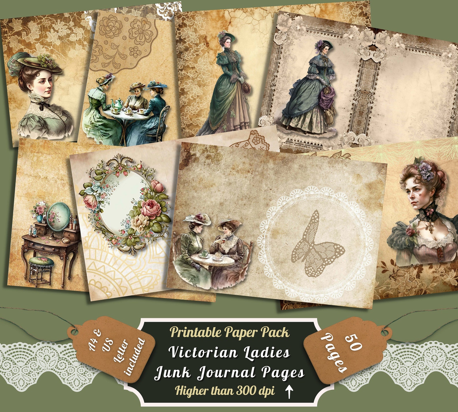 Printable Victorian Lady Digital Paper, Victorian Women Ephemera ...