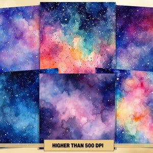 Printable Watercolor Stardust Digital Papers, Galaxy Pages, Celestial ...