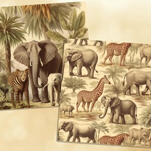 Printable Vintage Safari Digital Papers, African Animals Pages ...