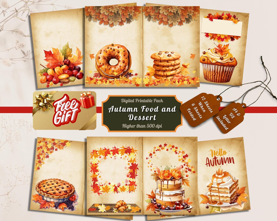 Printable Autumn Dessert Digital Papers, Cozy Fall Sweet Ephemera ...