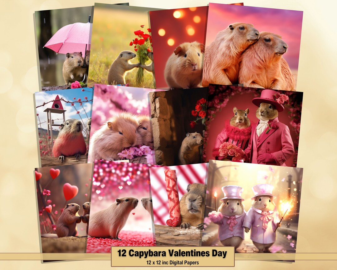 Capybara Valentine's Day Digital Paper, Printable Capybara Love Page ...