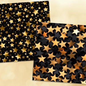 Printable Black and Gold Star Digital Papers, Golden Starry Pages ...