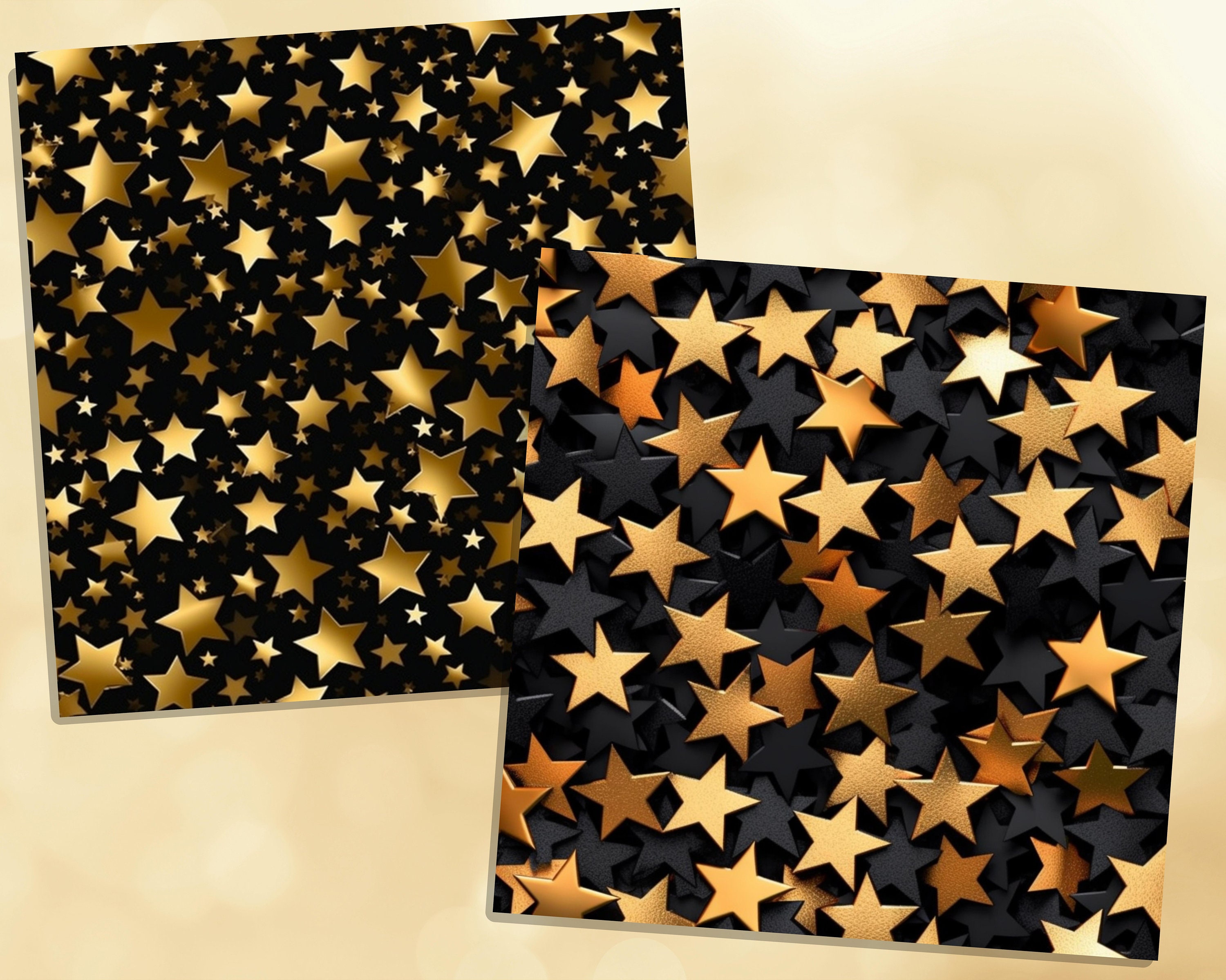 Printable Black and Gold Star Digital Papers Golden Starry - Etsy