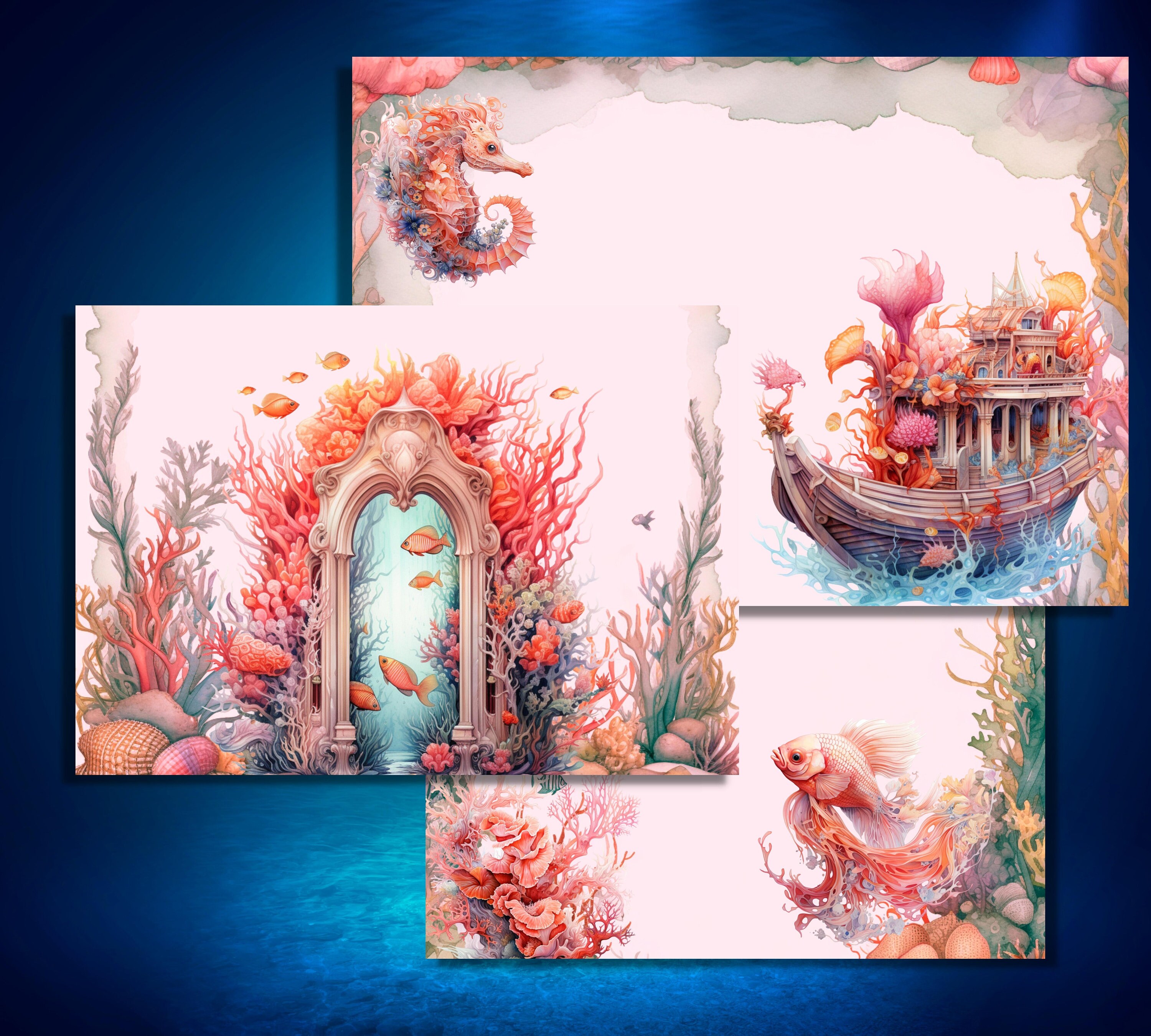 Printable Coral Reef Fairy Digital Paper, Magical Fairies Ephemera ...
