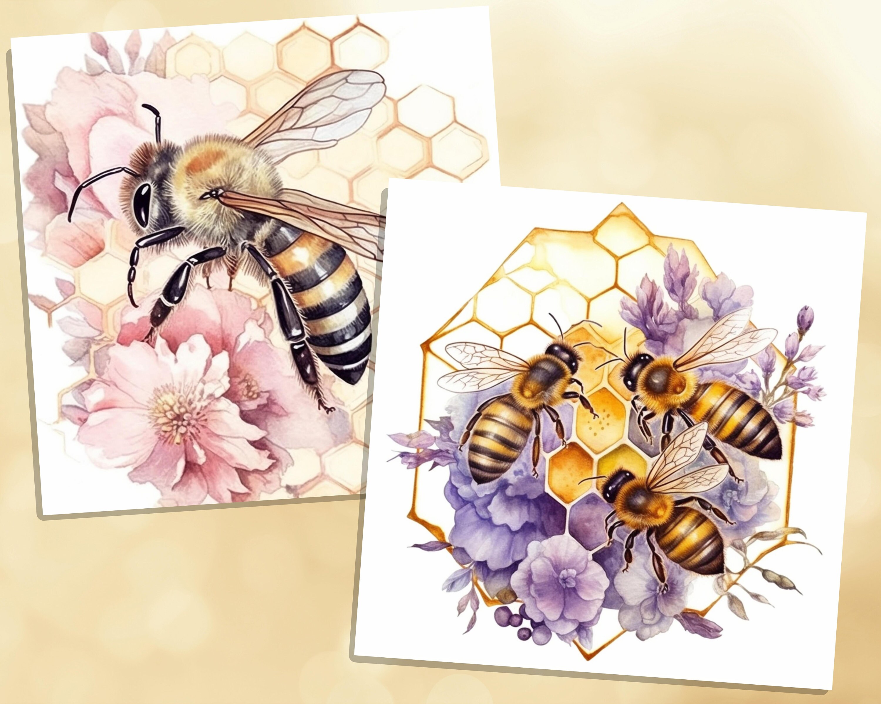 Printable Floral Honey Bee Digital Papers, Beehive Pages, Bee ...