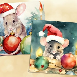 Printable Christmas Mouse Digital Papers, Xmas Mice Page, Noel Animal ...