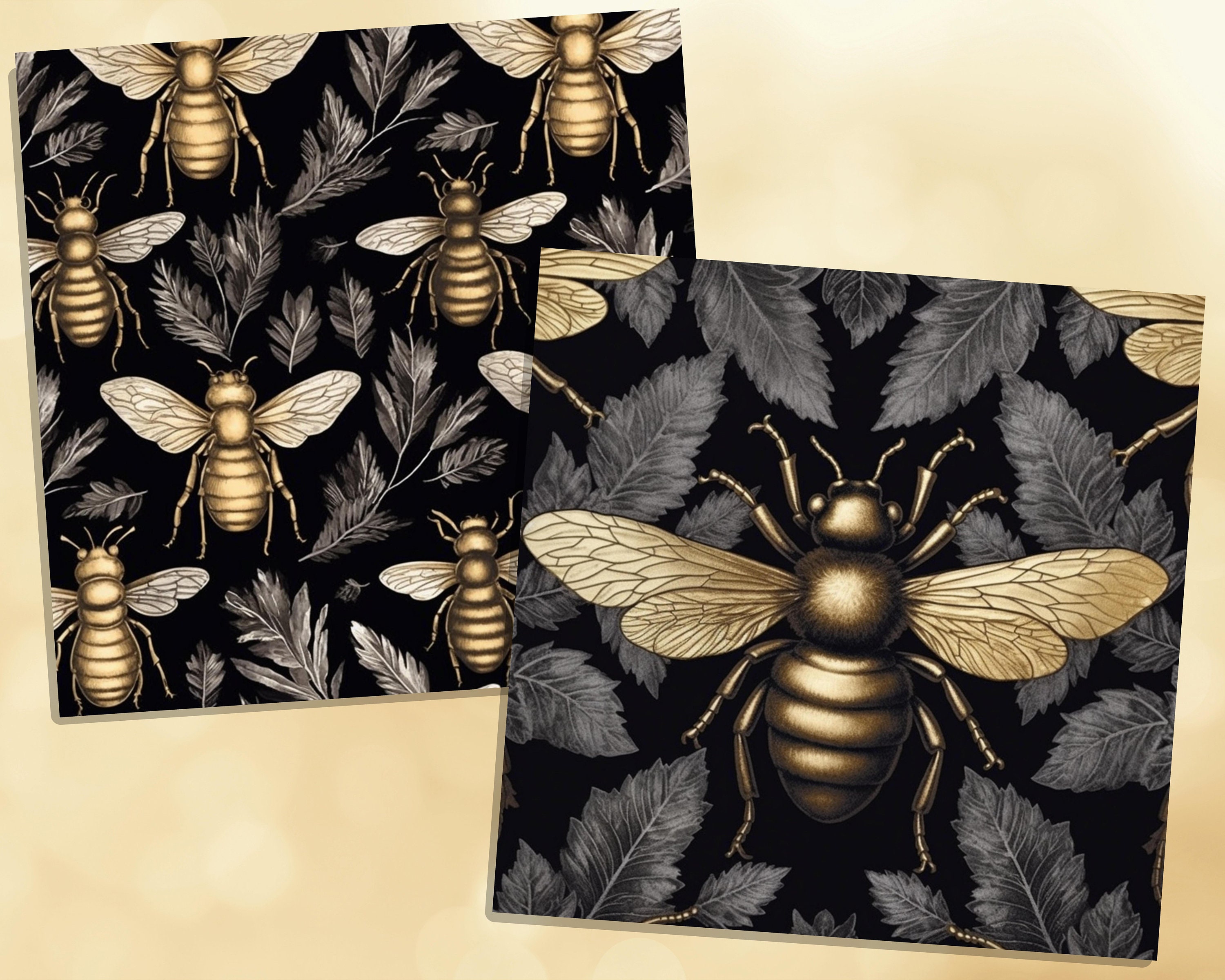 Printable Black and Gold Bee Digital Papers, Honey Bee Pages, Bees ...