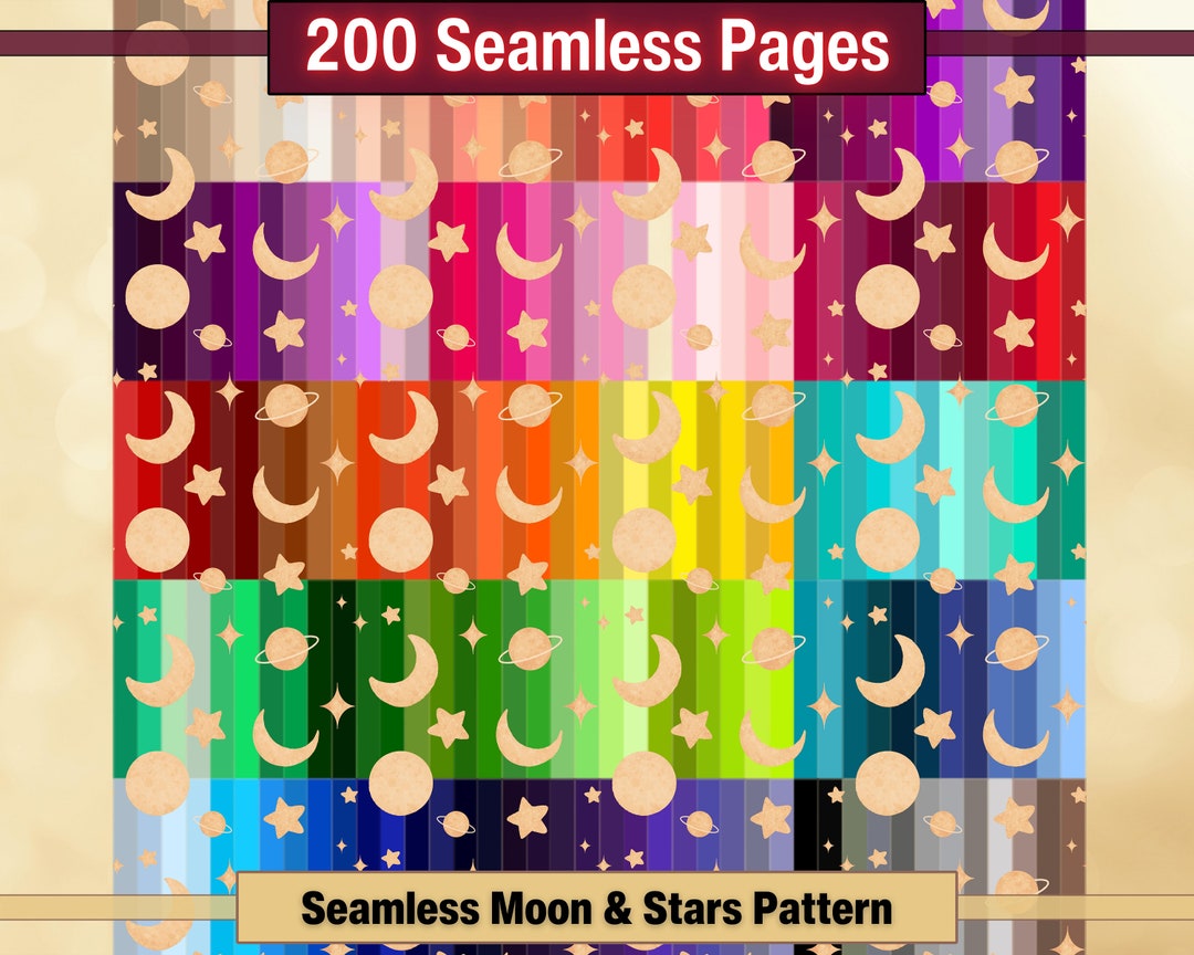 Printable 200 Seamless Moon & Stars Pattern Digital Papers, Sky Rainbow ...