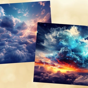 Printable Fantasy Clouds Digital Papers, Cloudy Sky Page, Background ...