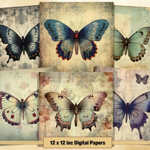 Printable Vintage Butterfly Digital Papers, Mystical Moth Pages ...