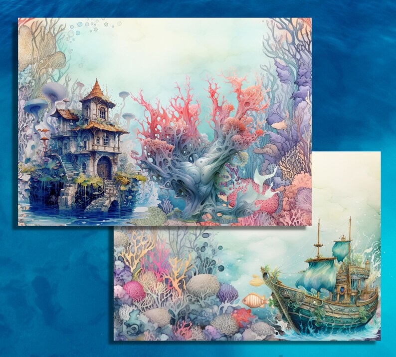 Printable Ocean Land Fairy Digital Paper, Enchanted Ephemera, Whimsical ...
