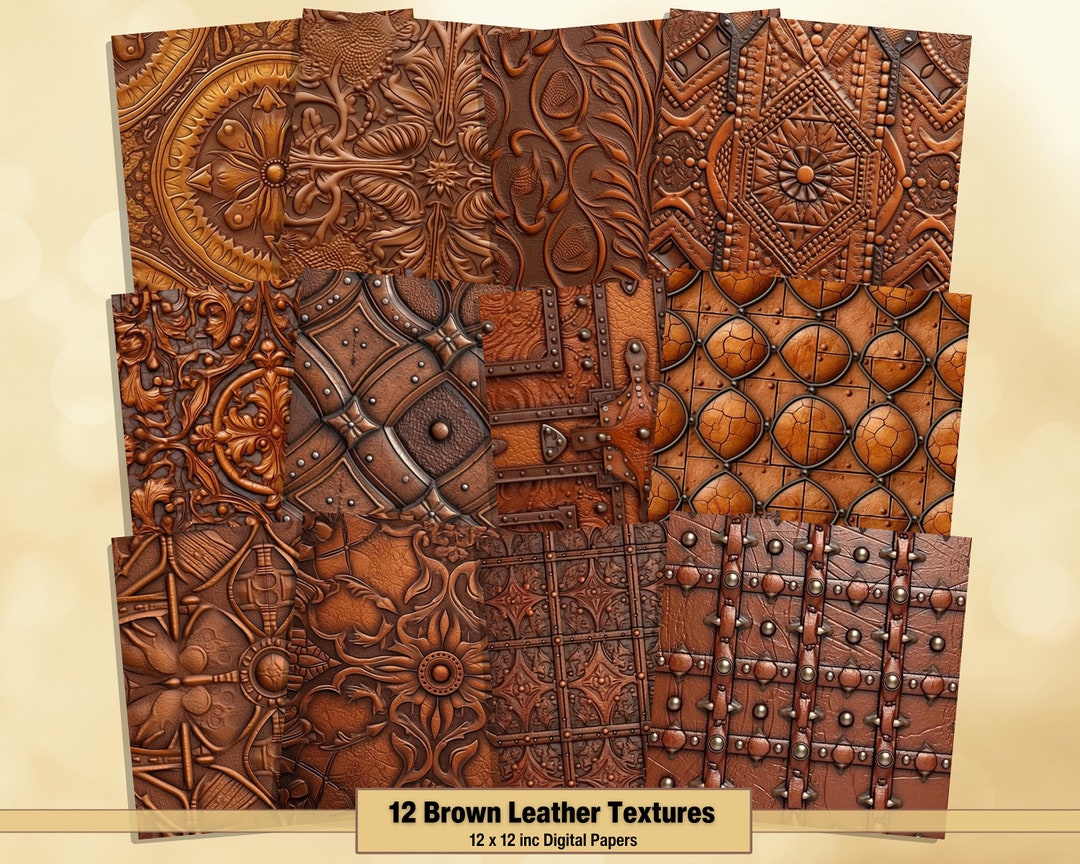 Printable Brown Leather Textures Digital Papers, Tooled Leather Page ...