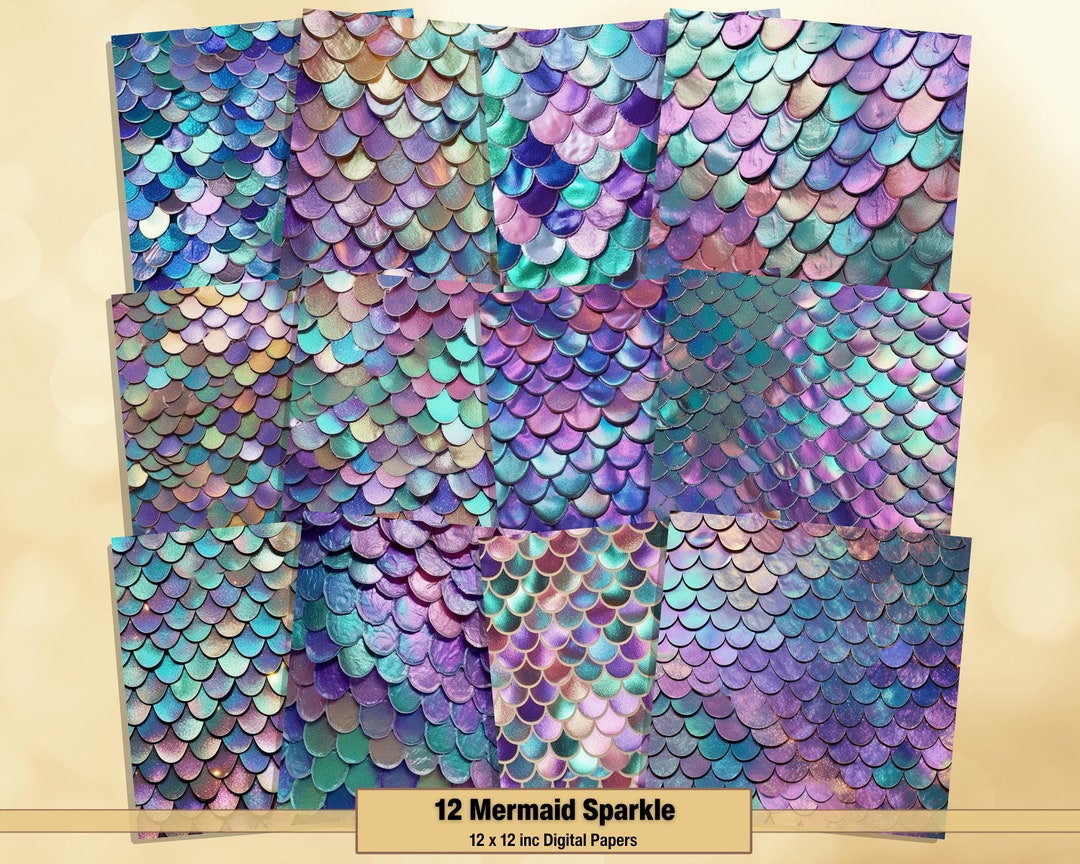 Printable Mermaid Sparkle Digital Papers, Mermaid Scale Page, Glitter ...