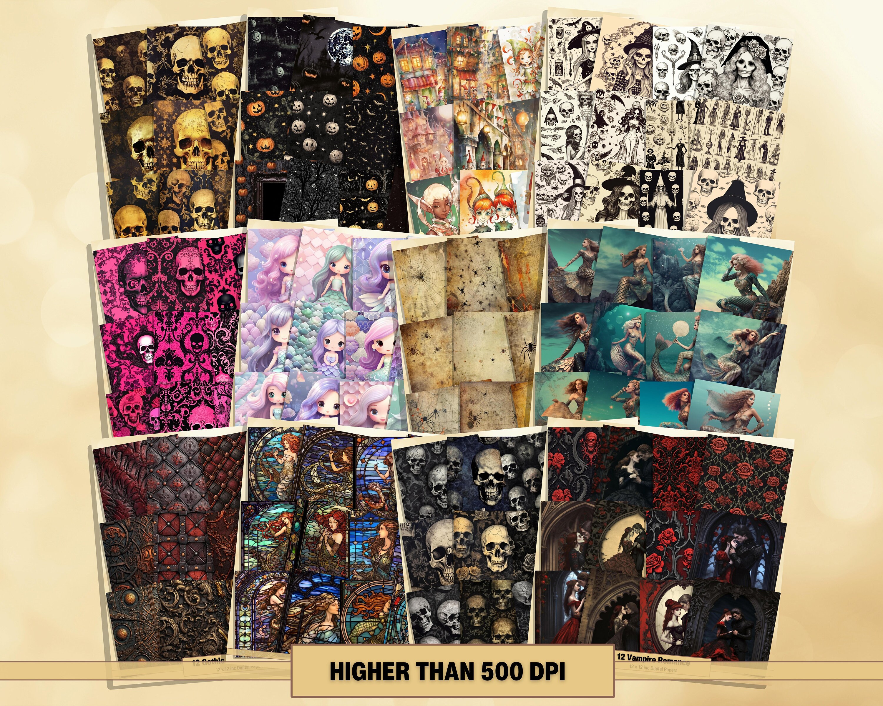 Printable Fantasy & Gothic Digital Paper Mega Bundle, Magic Page Bundle ...