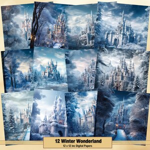 Printable Winter Wonderland Digital Papers, Snow Forest Pages, Winter ...