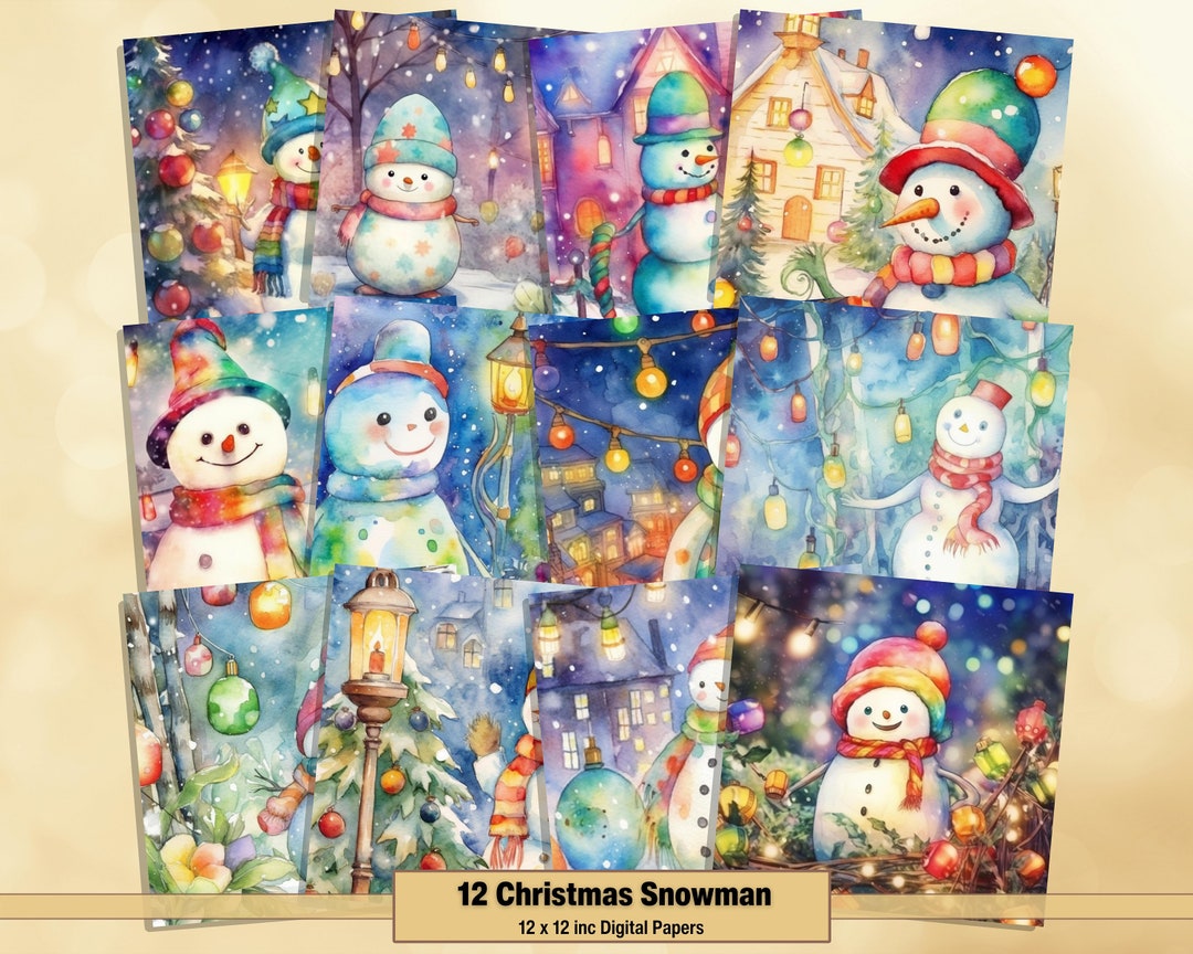 Printable Christmas Snowman Digital Papers, Colourful Snowman Pages ...