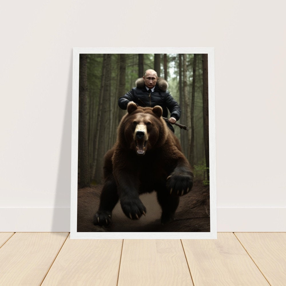 Putin Art Print Poster, Putin Riding on Bear, Modern Wall Decor, Wooden ...