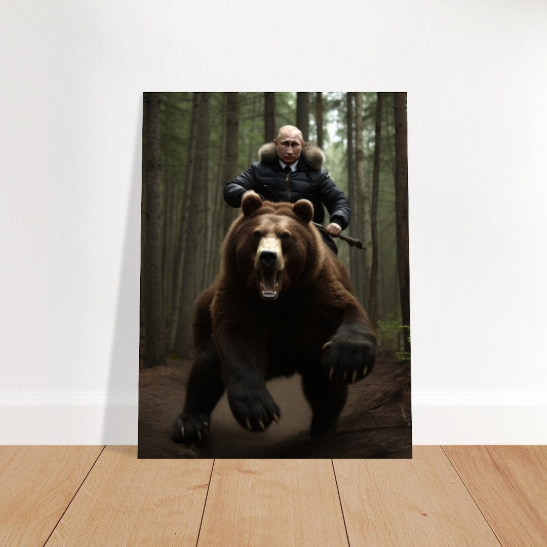 Putin Art Print Poster, Putin Riding on Bear, Modern Wall Decor, Wooden ...