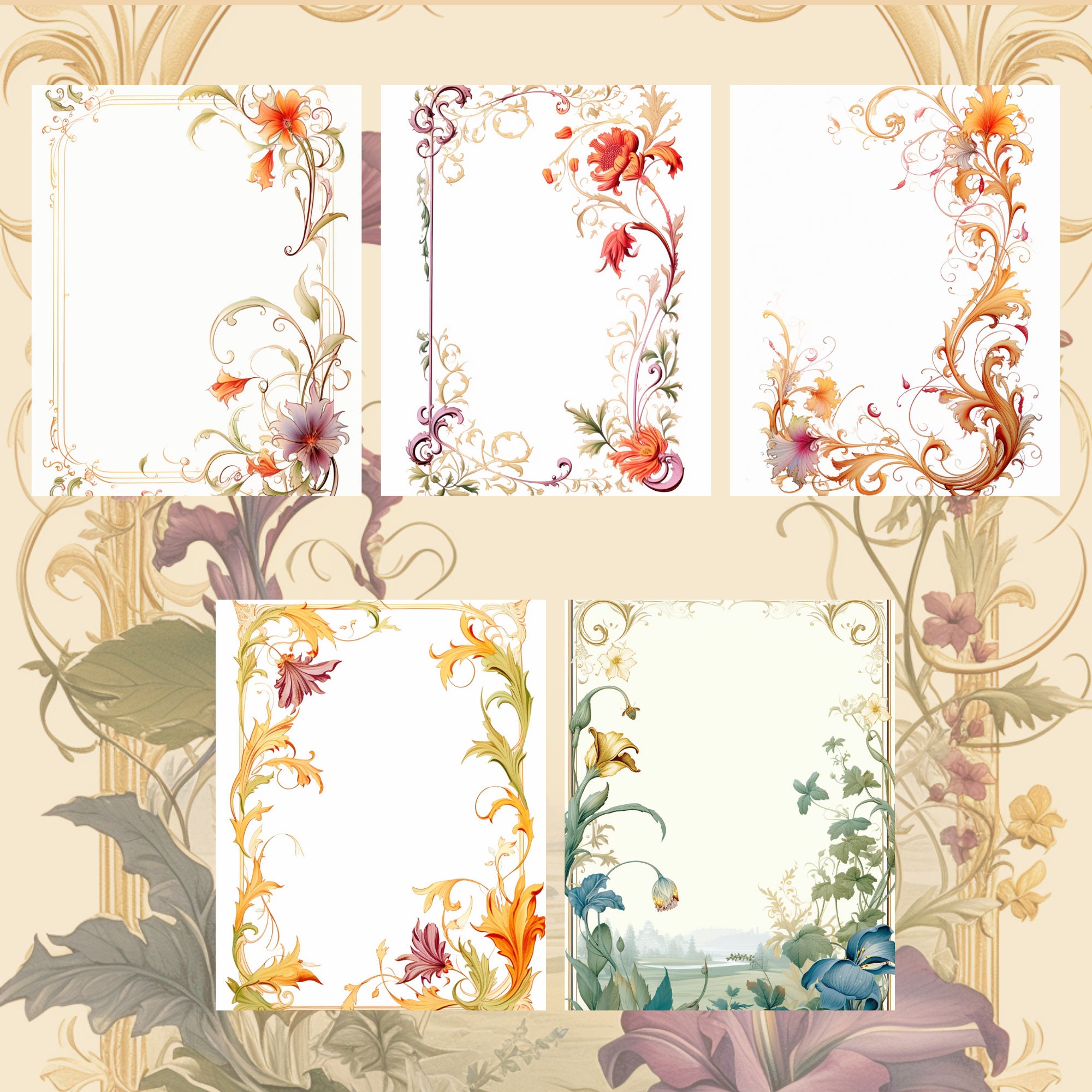 Wildflower Elegance Floral Page Borders - Set of 15 | Vintage-inspired ...