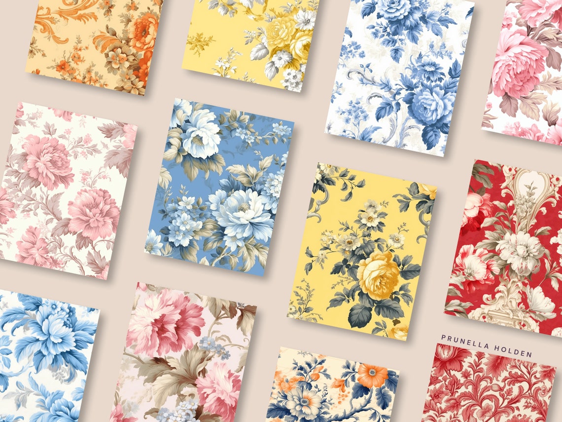 French Wallpaper Digital Prints: Elegant Handmade Designs in Pale Blue ...