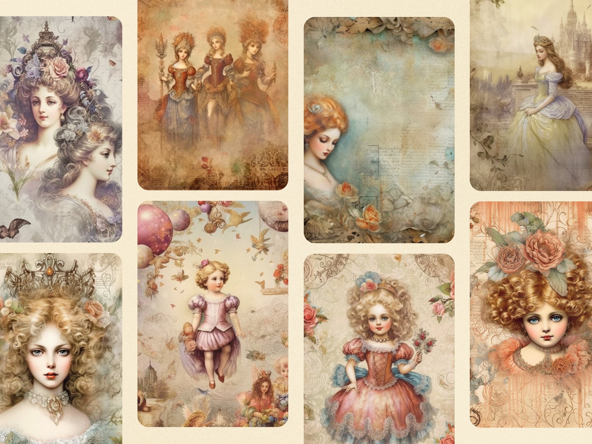 Vintage Princess Digital Paper Kit for Junk Journal | ATC Cards ...