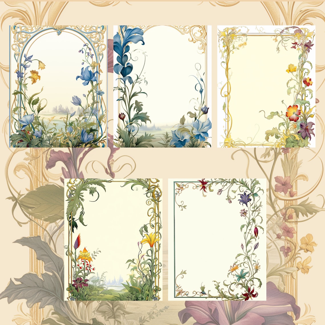 Wildflower Elegance Floral Page Borders - Set of 15 | Vintage-inspired ...