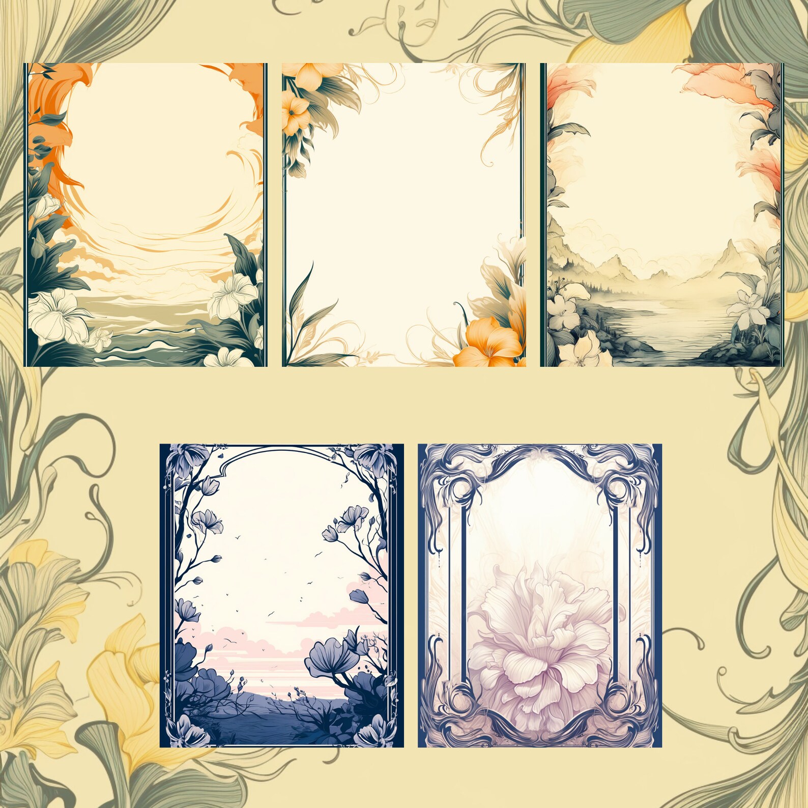 Set of 15 Elegant Monochrome Floral Page Borders - Digital Download - Etsy