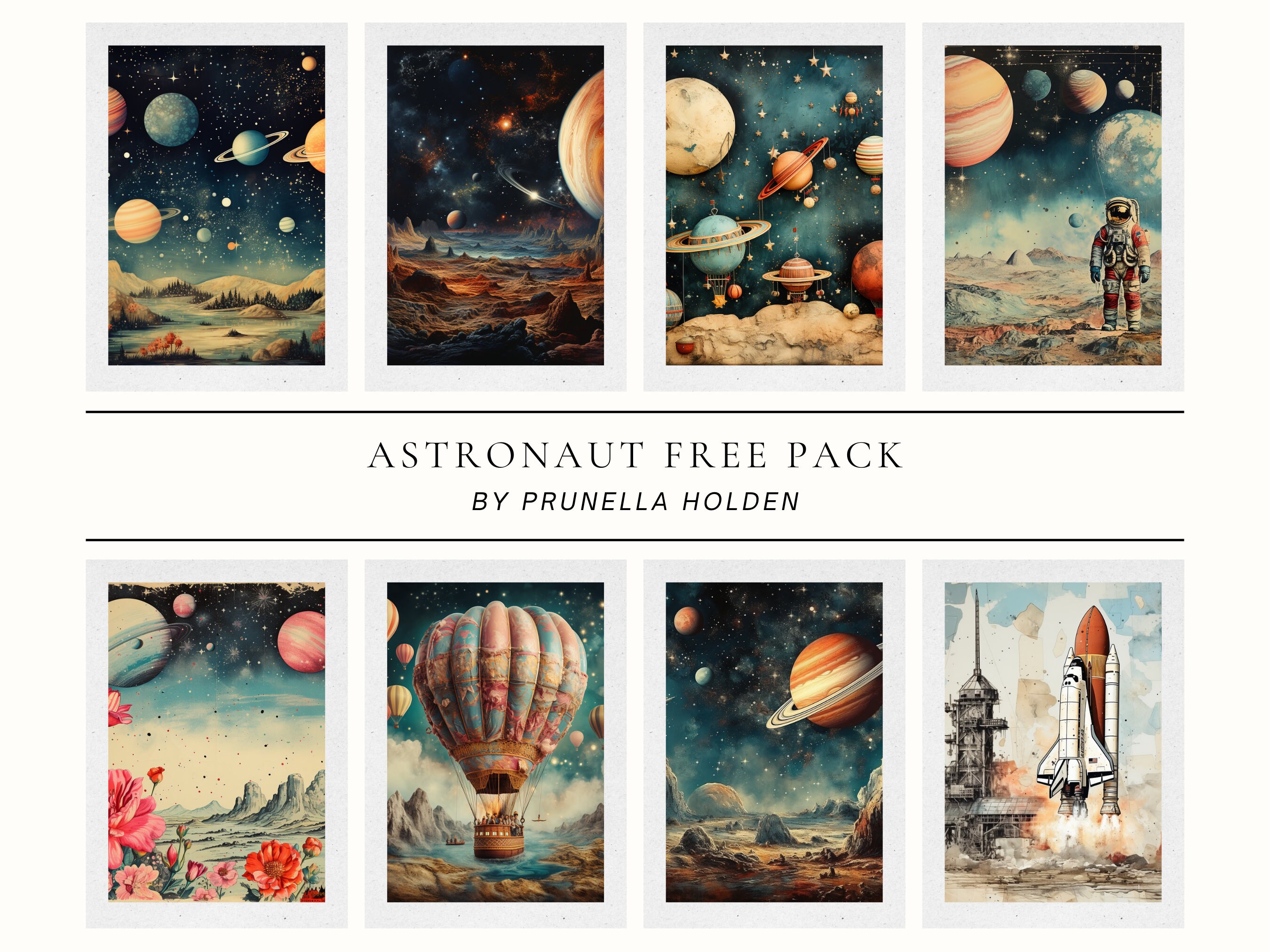 30 Vintage Space Themed Digital Papers Plus 10 Free ATC Illustrations ...