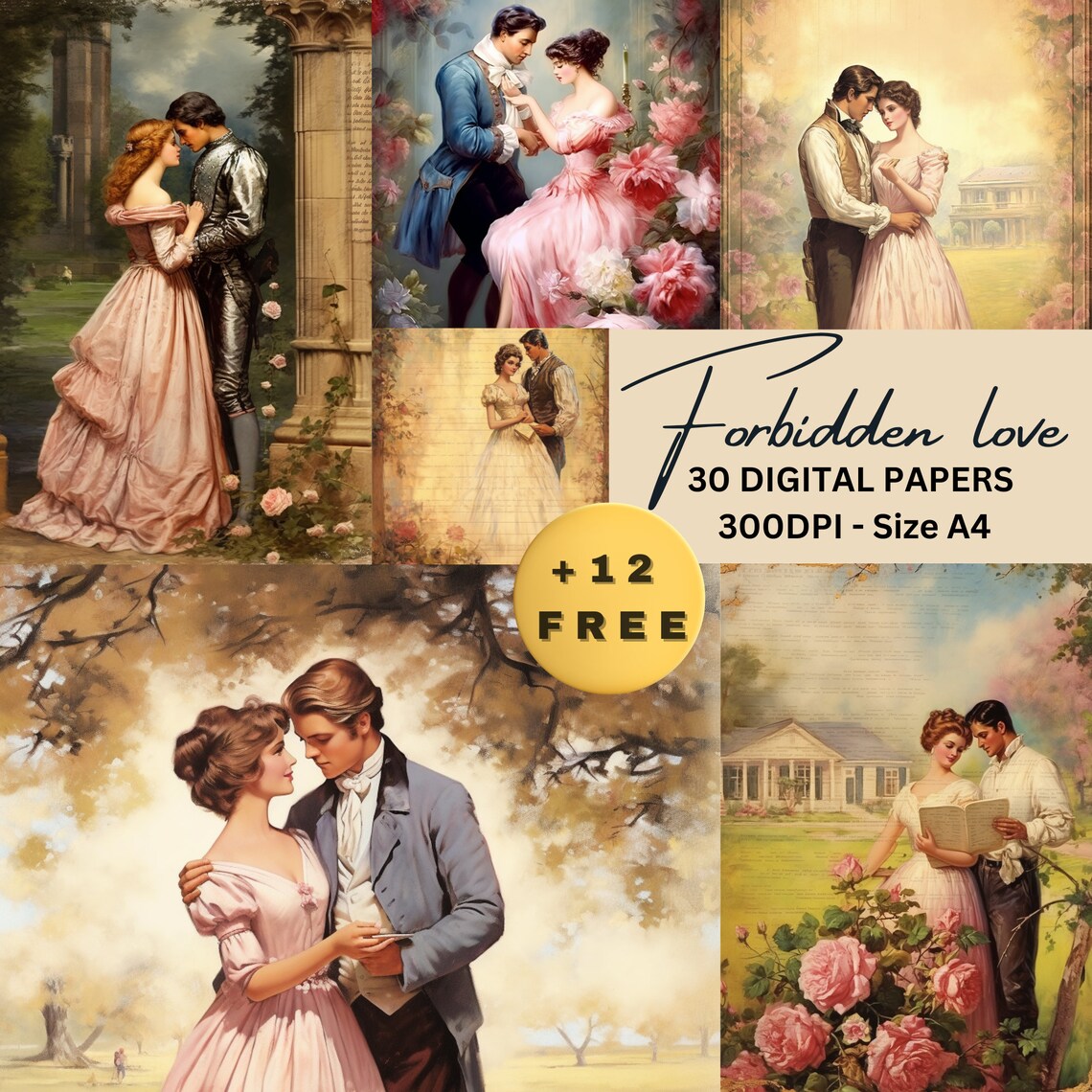 Romantic Forbidden Love Digital Paper Collection - Instant Download ...