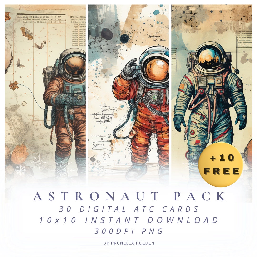 30 Vintage Space Themed Digital Papers Plus 10 Free ATC Illustrations ...