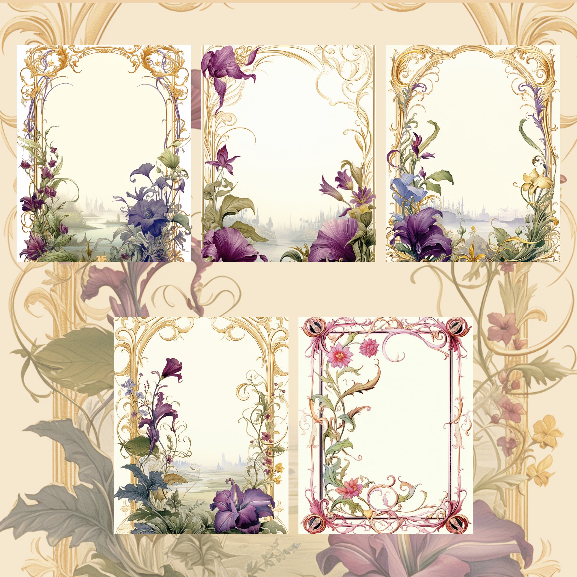 Wildflower Elegance Floral Page Borders - Set of 15 | Vintage-inspired ...