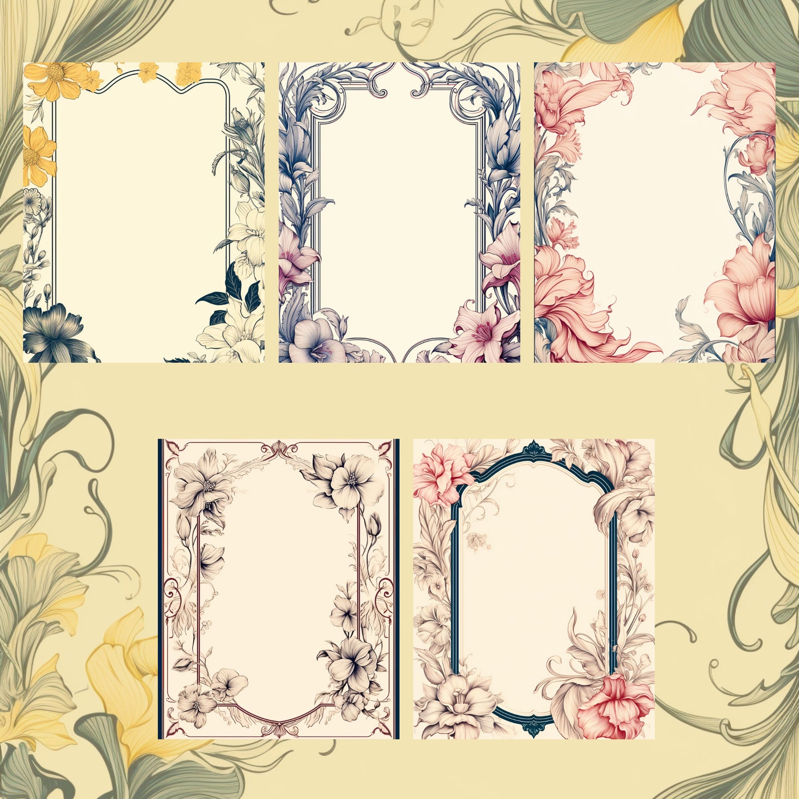 Set of 15 Elegant Monochrome Floral Page Borders - Digital Download - Etsy