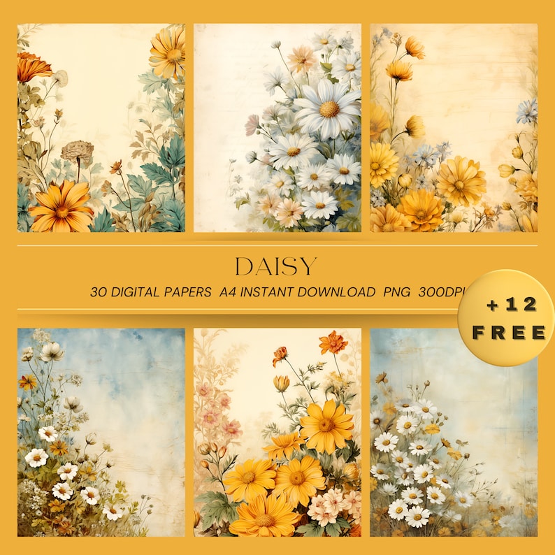 30 Vintage Daisy Journal Pages - Digital Floral Ephemera for Junk ...