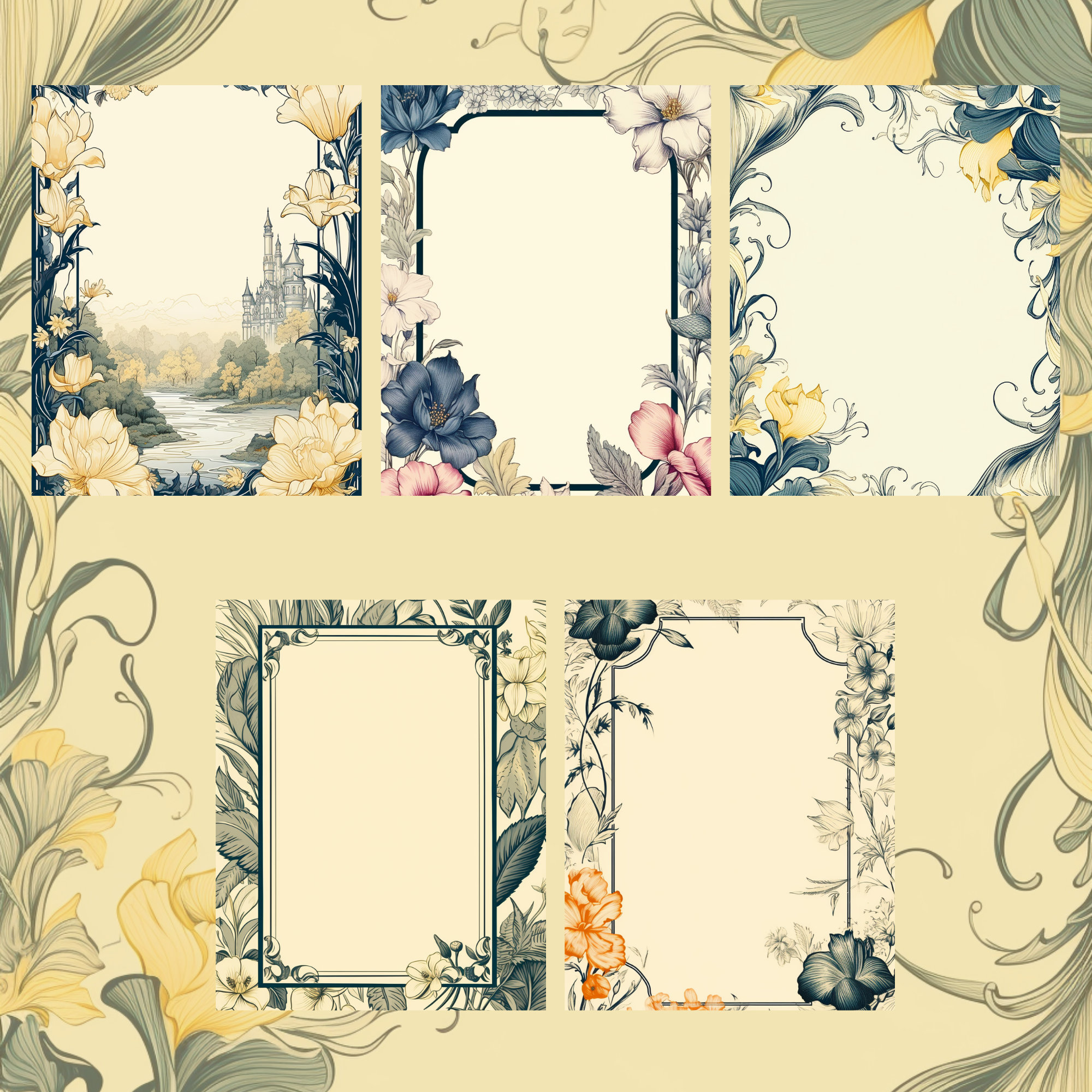 Set of 15 Elegant Monochrome Floral Page Borders - Digital Download - Etsy