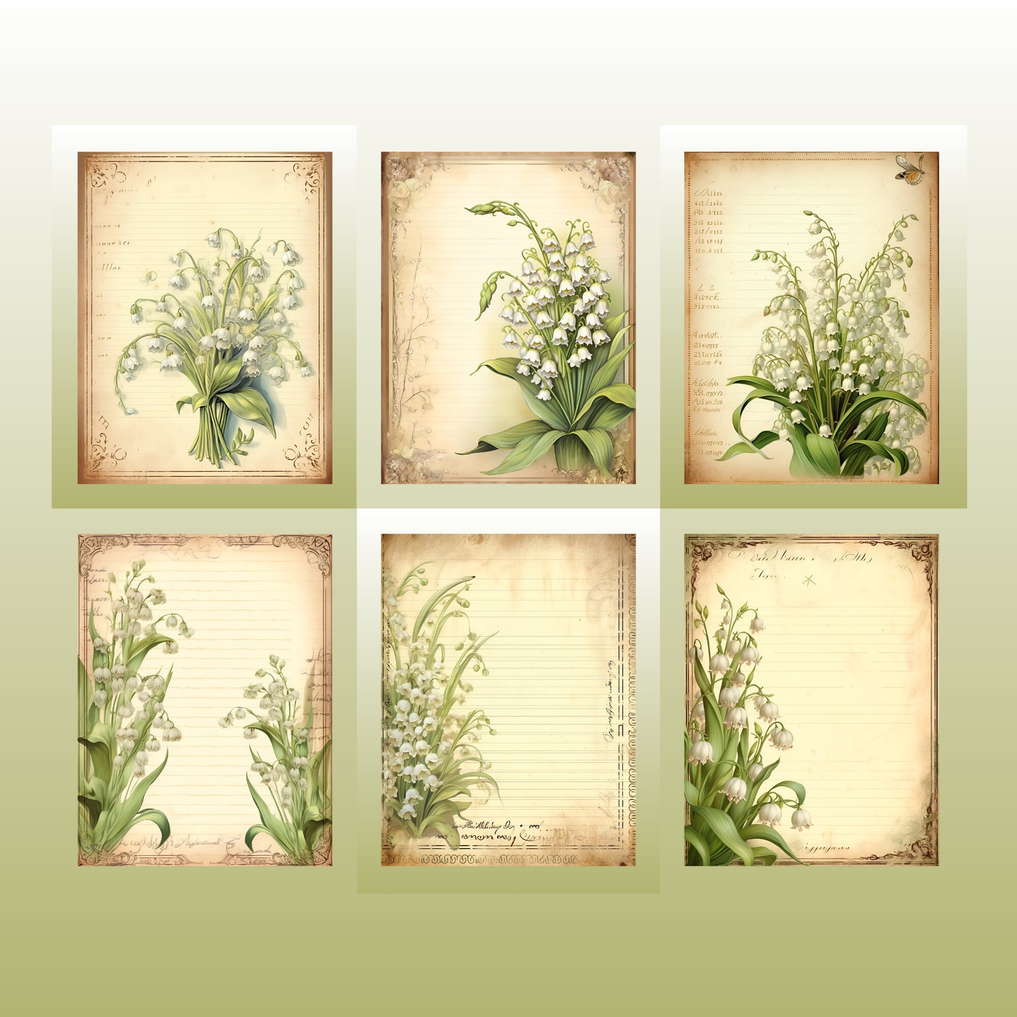Lily of the Valley Scrapbooking Papers - Vintage Floral Digital Prints ...