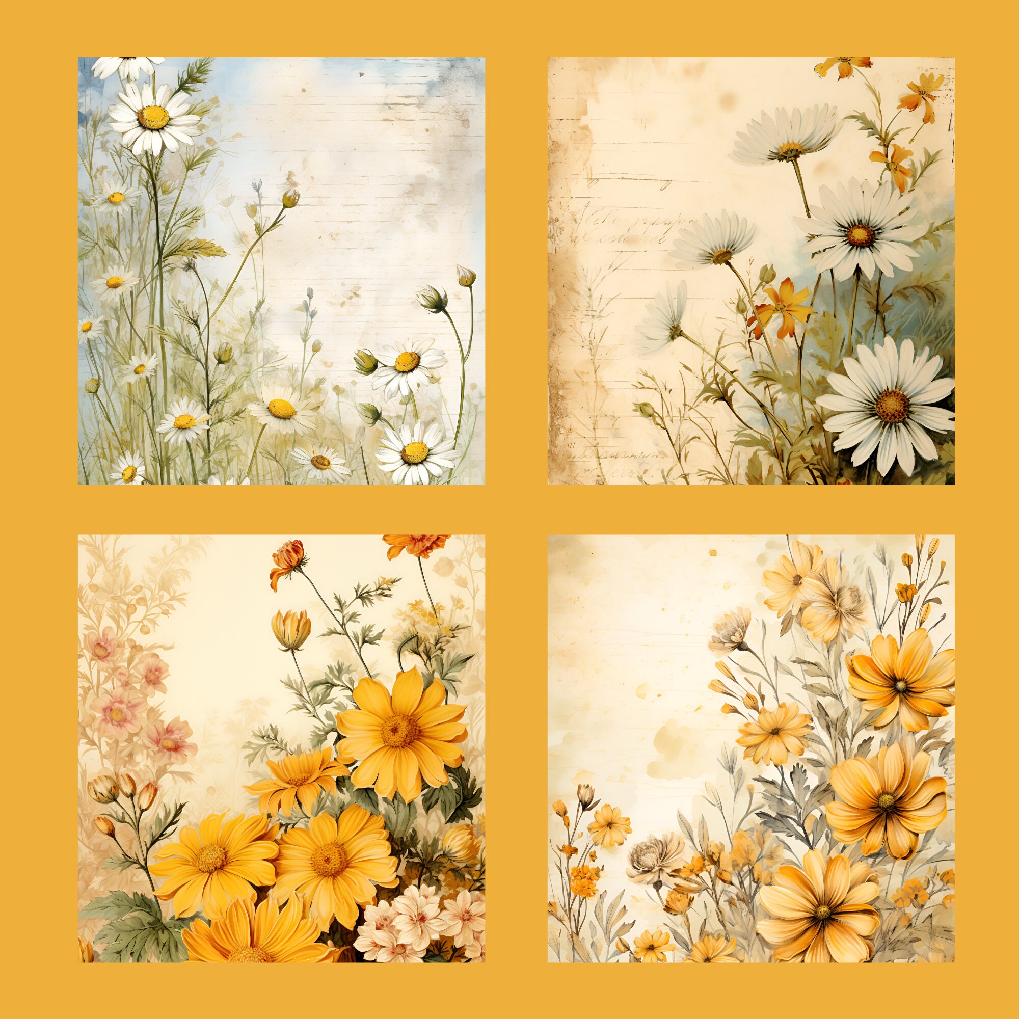 30 Vintage Daisy Journal Pages - Digital Floral Ephemera for Junk ...