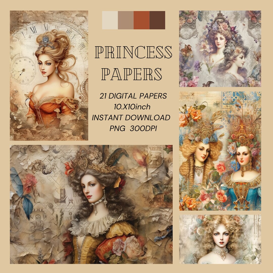 Vintage Princess Digital Paper Kit for Junk Journal | ATC Cards ...