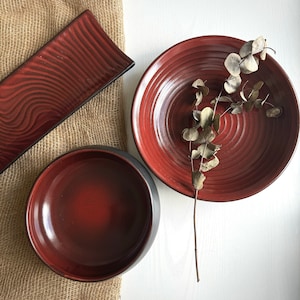 Rustic Red Pasta Bowls-2 Sizes, Deep Pottery Plate, Large Serving Dish ...