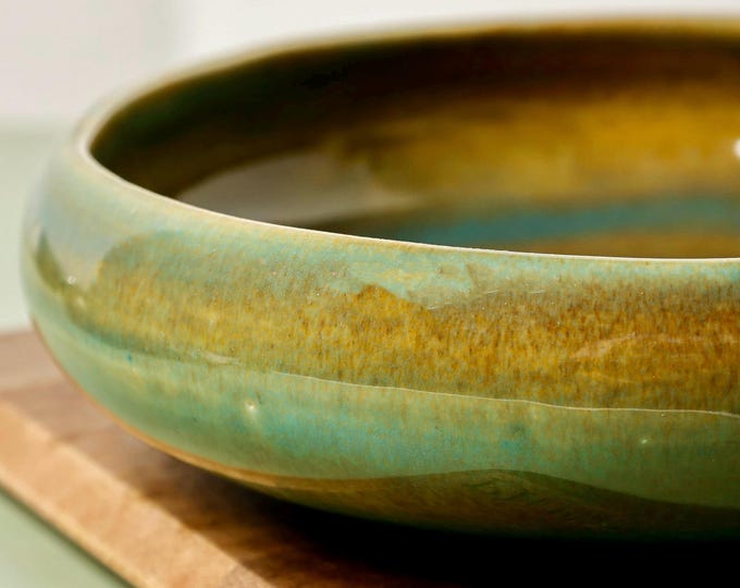 Olive Green Rounded Ceramic Bowl: 20cm Handmade Serve Ware, Decorative ...