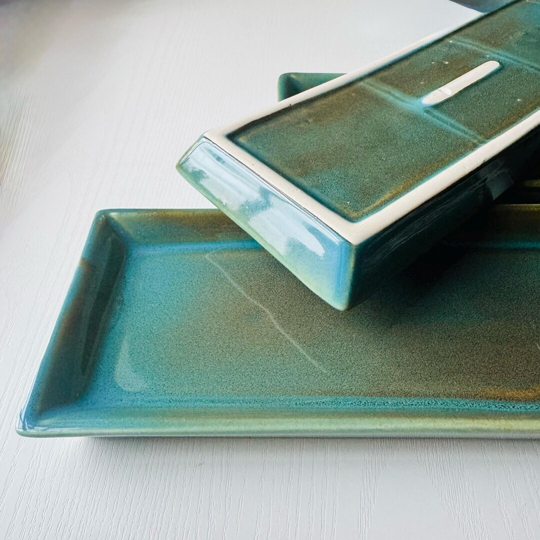 Blue Glazed Pottery Tray: Handmade Ceramic Serving Platter, Coffee ...