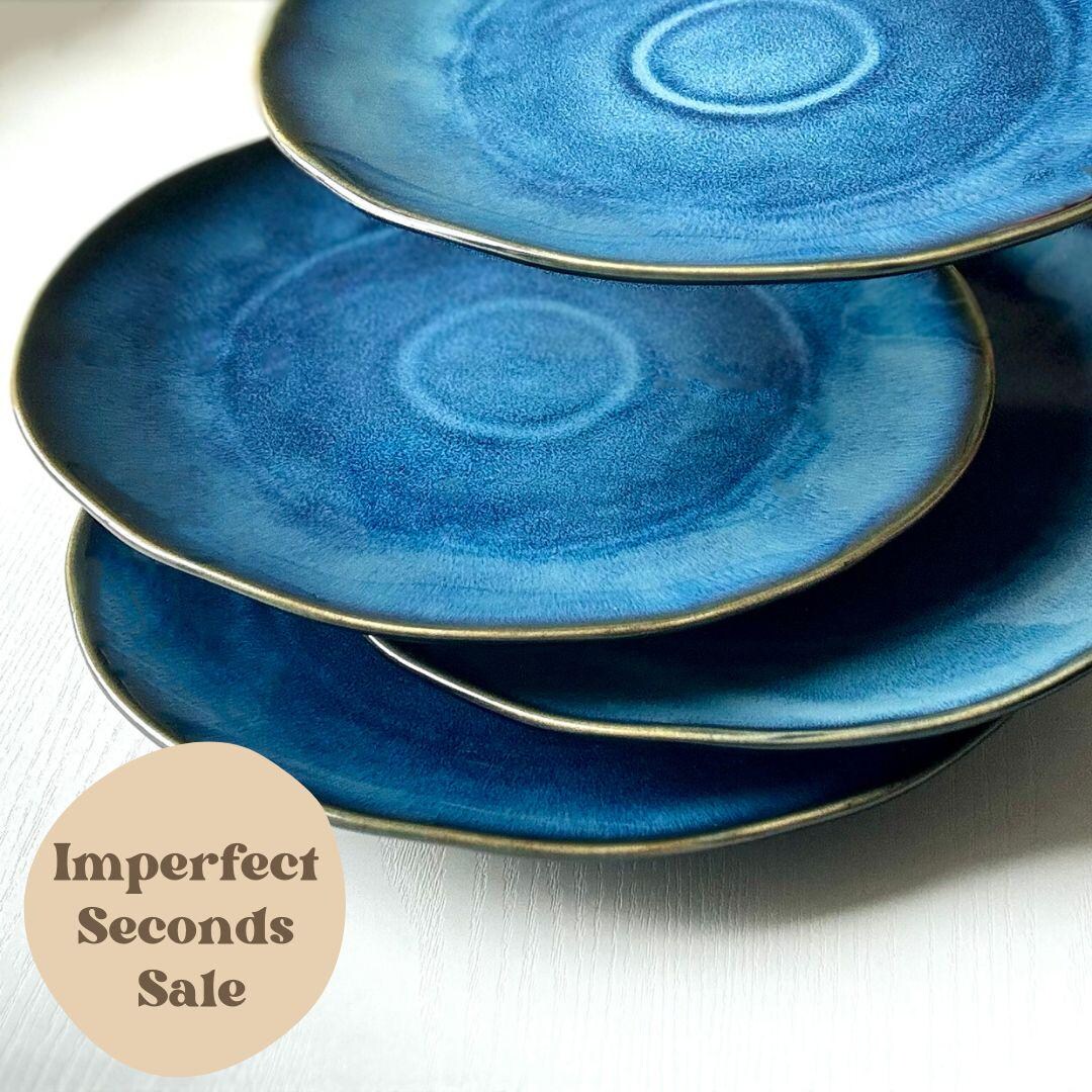 Imperfect Seconds Sale-blue Pottery Dinner Plates, Stoneware Serving ...
