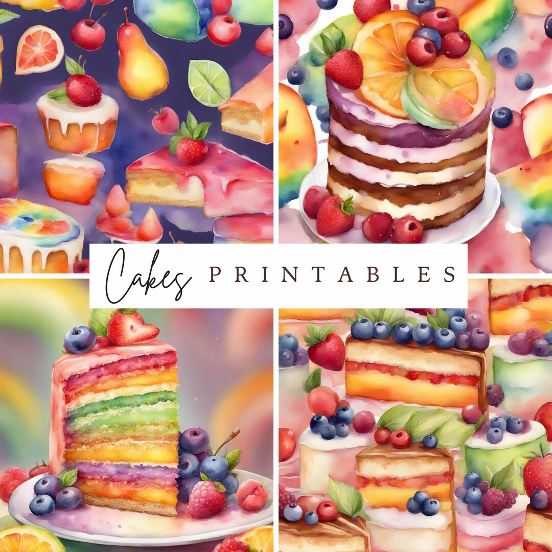 Colorful Cakes Printable Bundle, Digital Instant Downloads, 4 JPG Files ...