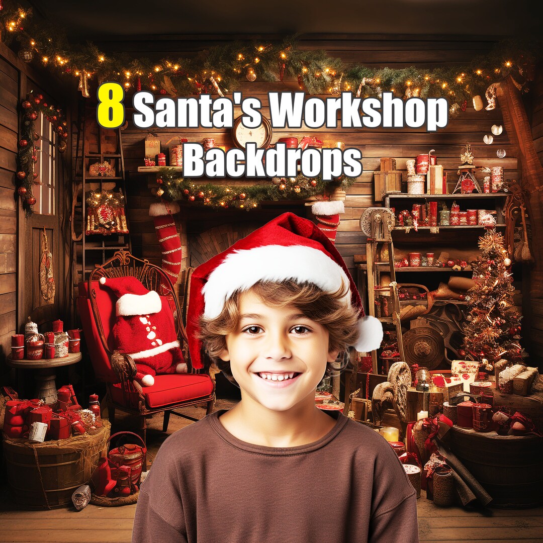 Santa's Magical Workshop Backdrops -8 Vintage North Pole Overlays ...