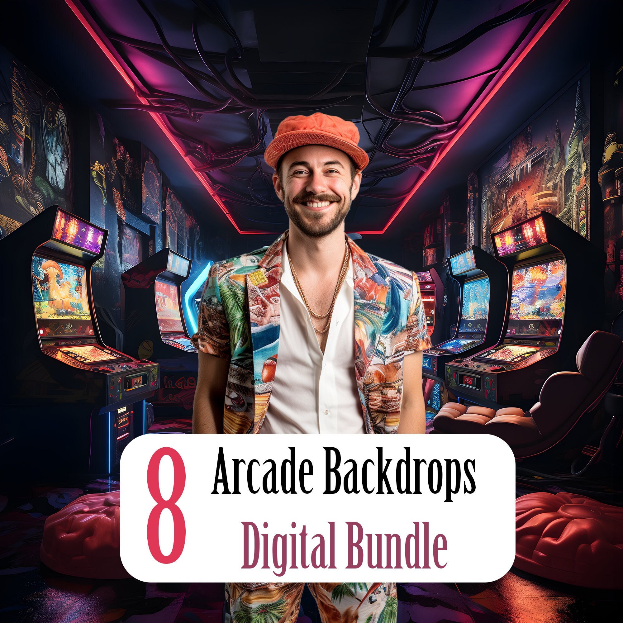 8 Digital Backdrops Nostalgic Arcade Adventure Collection Perfect for ...